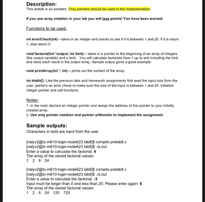 Solved Description This Prelab Is On Pointers Only 