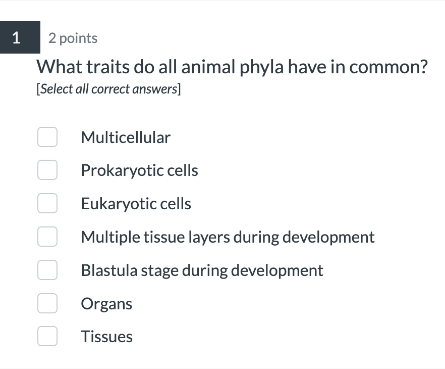 Solved 2 points What traits do all animal phyla have in | Chegg.com