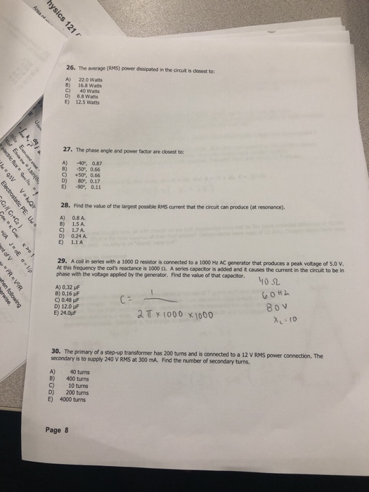 Solved Area nt . 26. The average (RMS) power dissipated in | Chegg.com