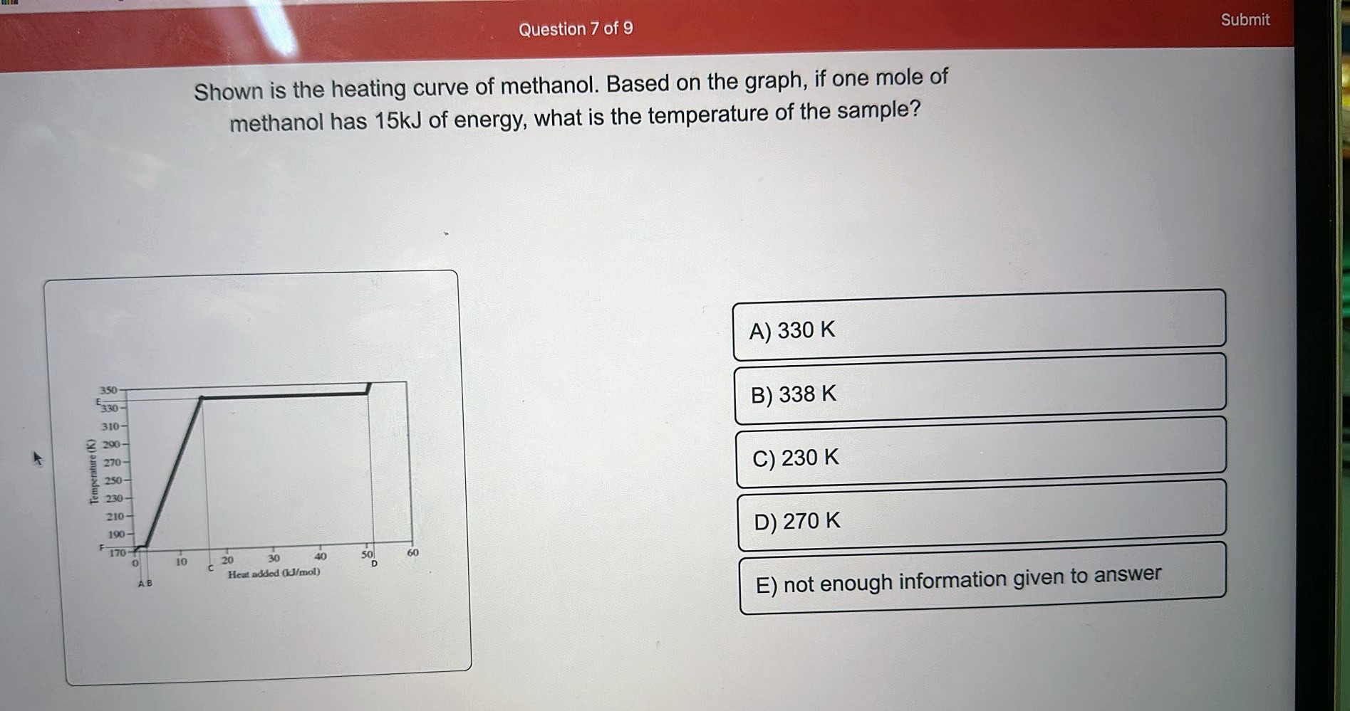 Solved Shown is the heating curve of methanol. Based on the | Chegg.com