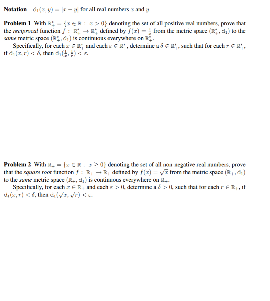 Solved Notation d1(x, y) = 12 – y for all real numbers r and | Chegg.com
