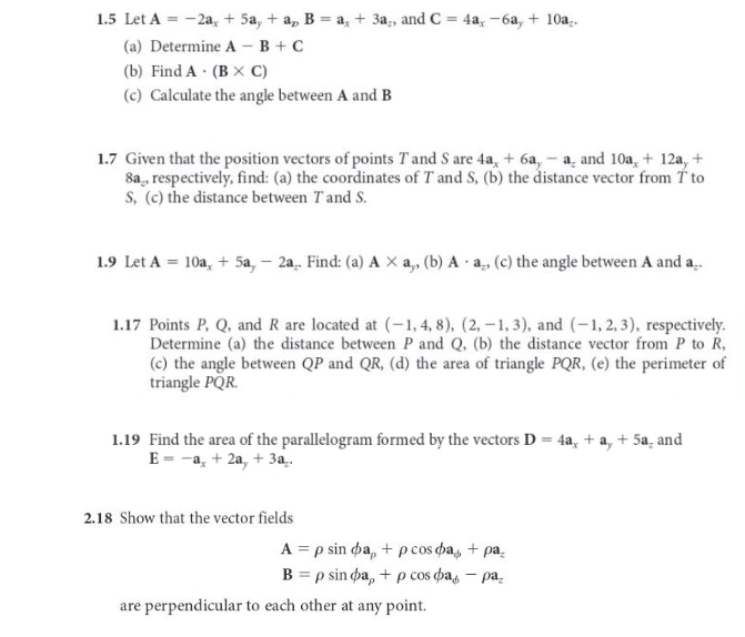 Solved 1.5 ﻿Let A=-2ax+5ay+avB=ax+3az, ﻿and | Chegg.com