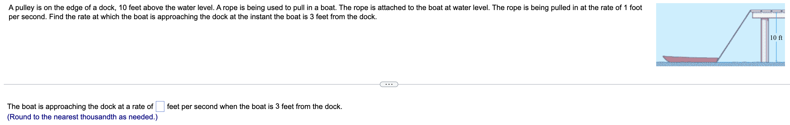 Solved A pulley is on the edge of a dock, 10 ﻿feet above the | Chegg.com