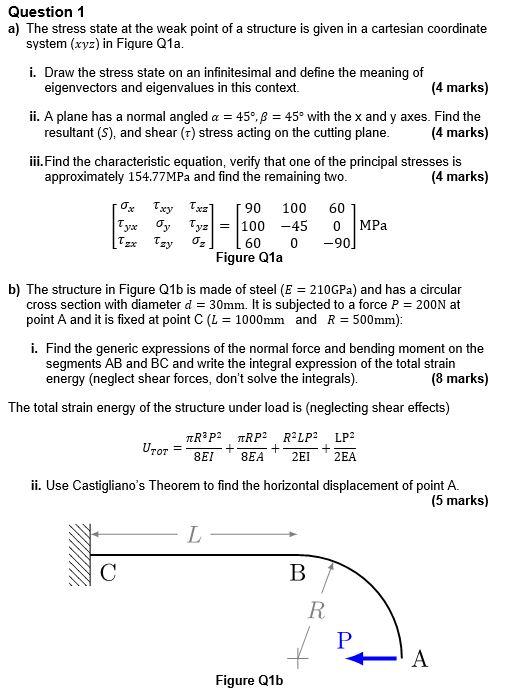 Solved Question 1 a) The stress state at the weak point of a | Chegg.com