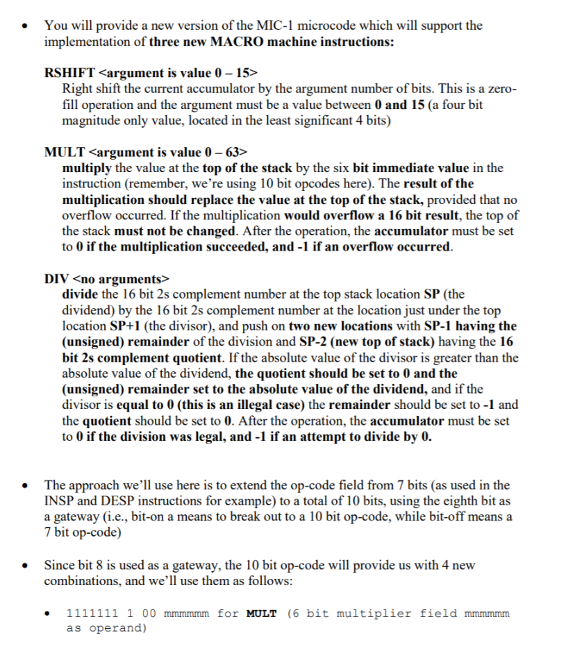 You will provide a new version of the MIC-1 microcode | Chegg.com