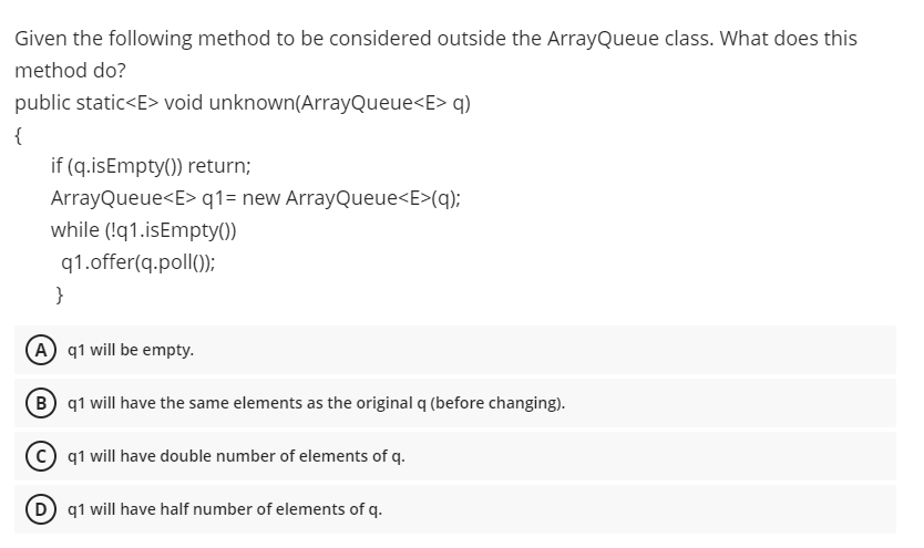 Solved Given the following method to be considered outside | Chegg.com