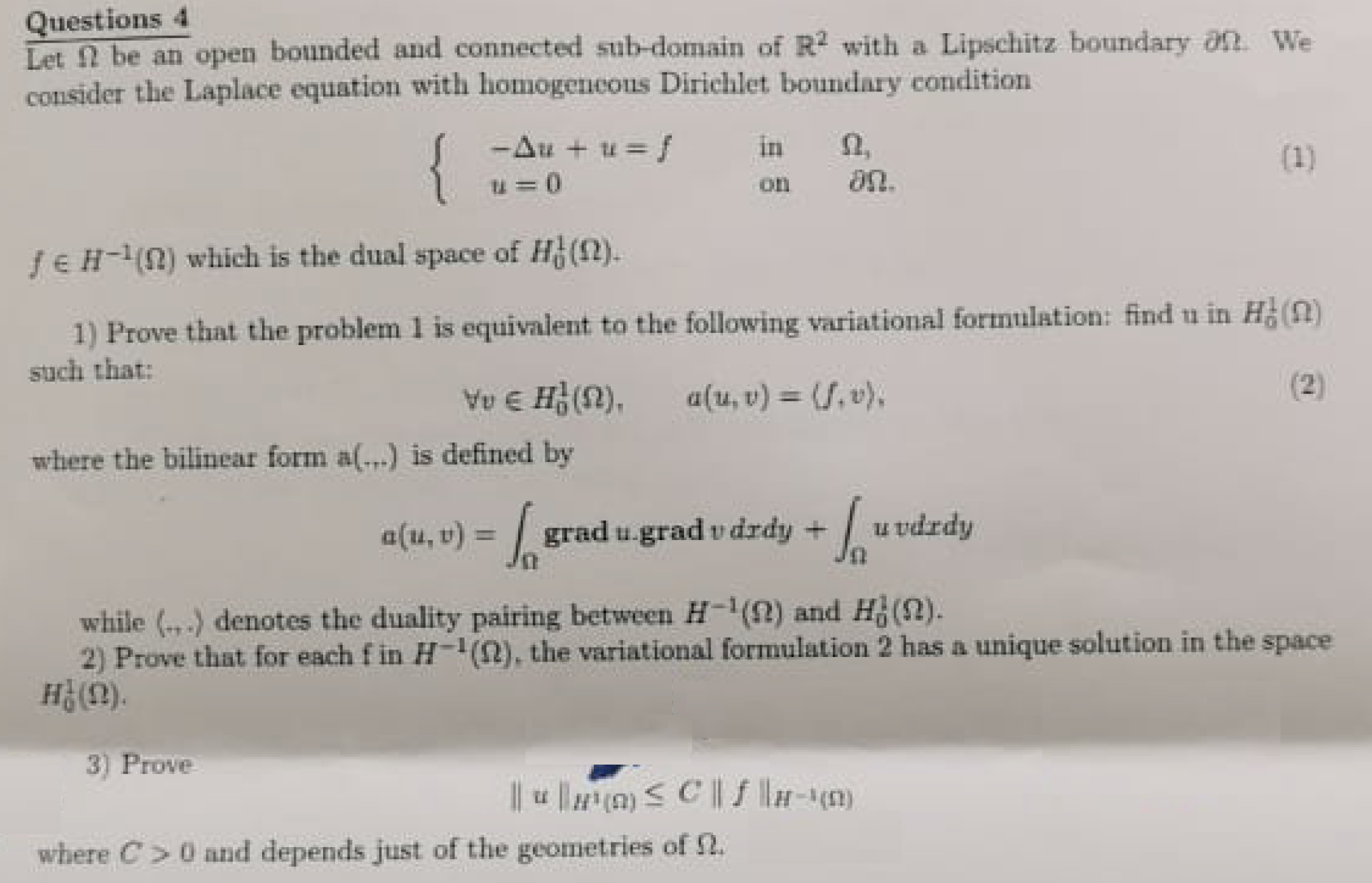 Questions 4 Let Ω be an open bounded and connected | Chegg.com