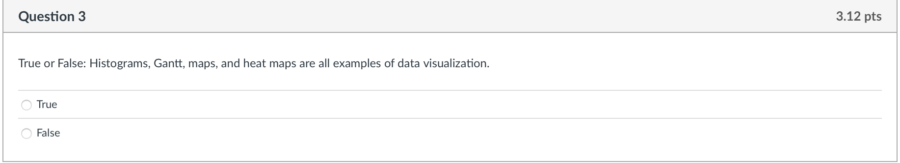 Solved Question 3 3.12 pts True or False: Histograms, Gantt, | Chegg.com
