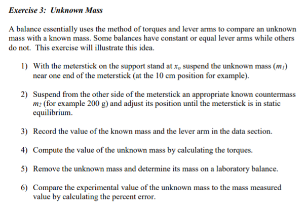 Exercise 3: Unknown Mass A balance essentially uses | Chegg.com