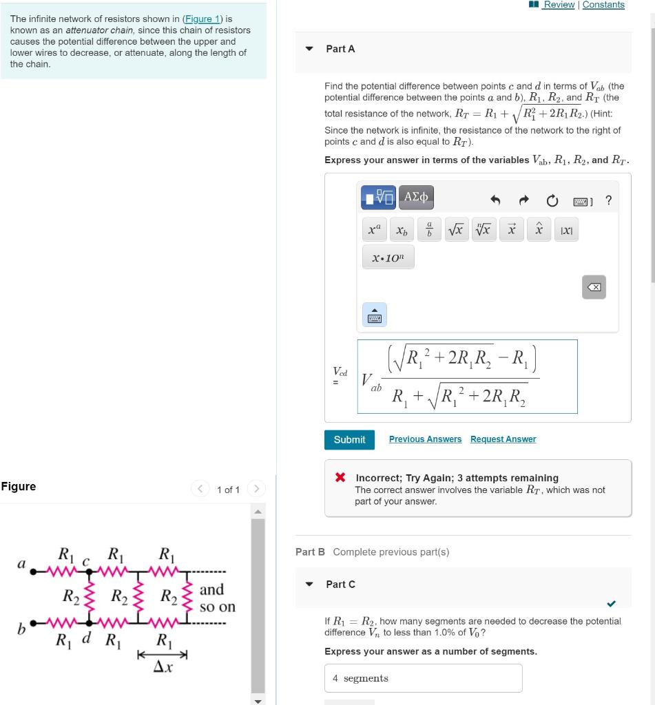Solved A Review Constants The infinite network of resistors | Chegg.com