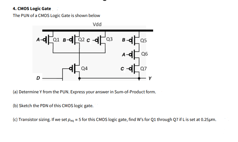 4. CMOS Logic Gate The PUN of a CMOS Logic Gate is | Chegg.com