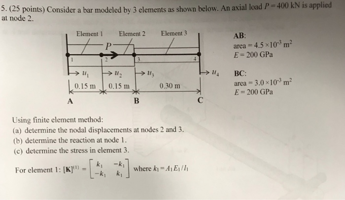 Solved 5. (25 points) Consider a bar modeled by 3 elements | Chegg.com