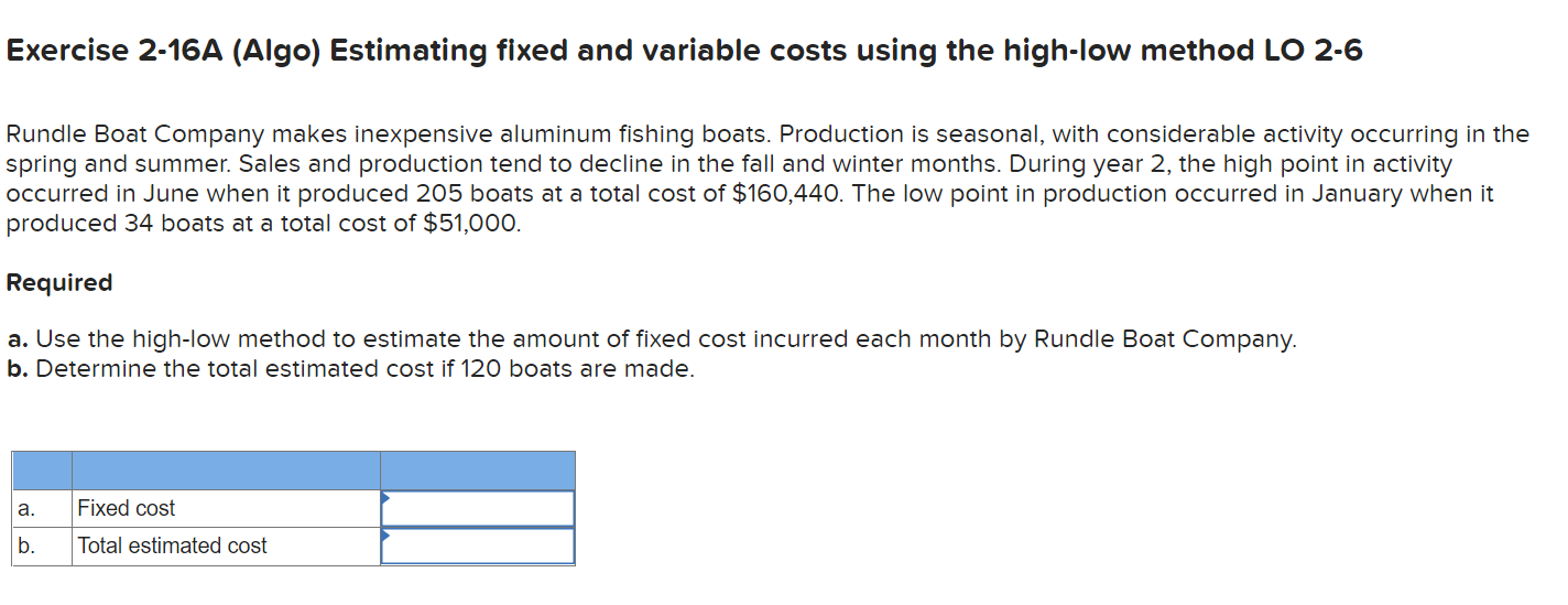 Solved Exercise 2-16A (Algo) Estimating fixed and variable | Chegg.com