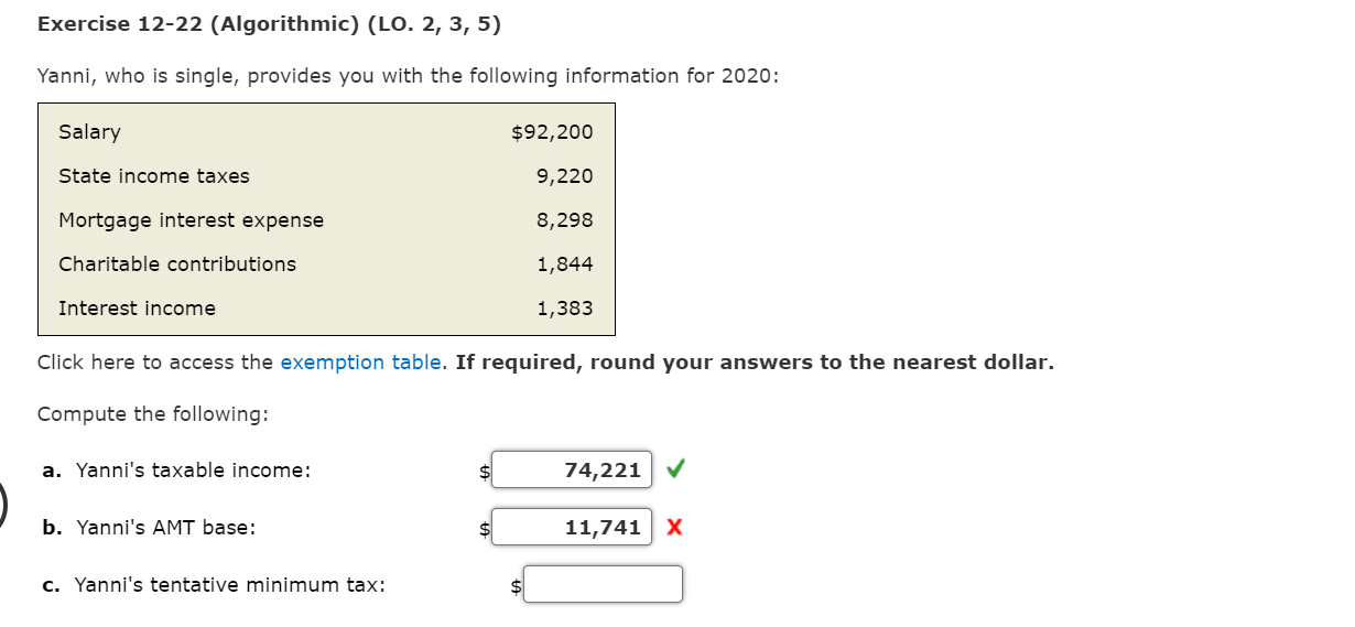 Solved Exercise 12-22 (Algorithmic) (LO. 2, 3, 5) Yanni, who | Chegg.com