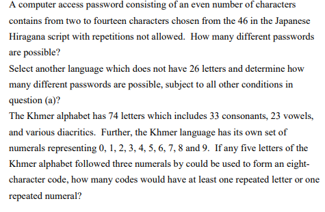 Solved A computer access password consisting of an even | Chegg.com