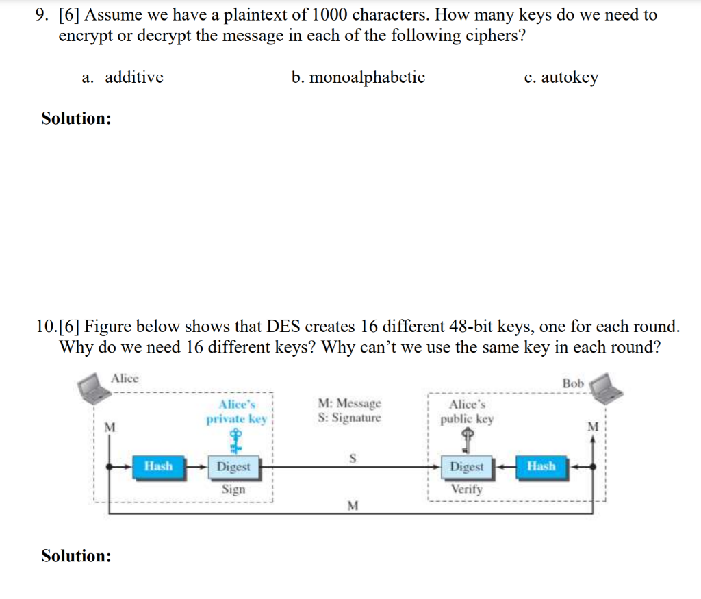 Solved 9. [6] Assume we have a plaintext of 1000 characters. | Chegg.com