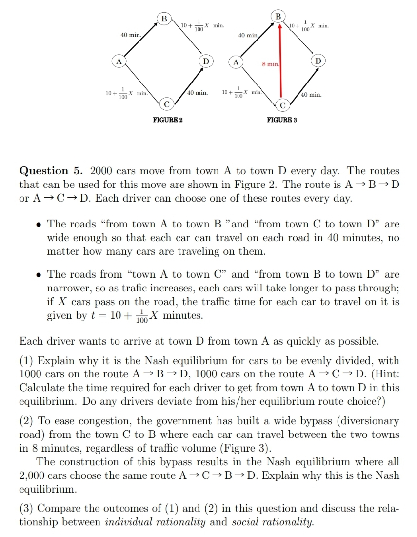 Solved 2000 ﻿cars move from town A to town D every day. The | Chegg.com