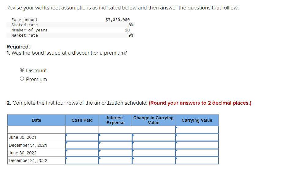 Solved Revise your worksheet assumptions as indicated below | Chegg.com