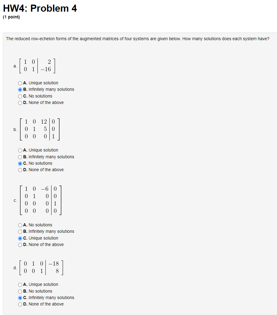 Solved The Reduced Row Echelon Forms Of The Augmented 3547