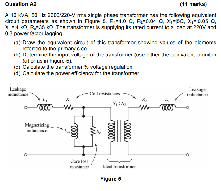 Solved Question A2 (11 marks) A 10 kVA, 50 Hz 2200/220-V rms | Chegg.com