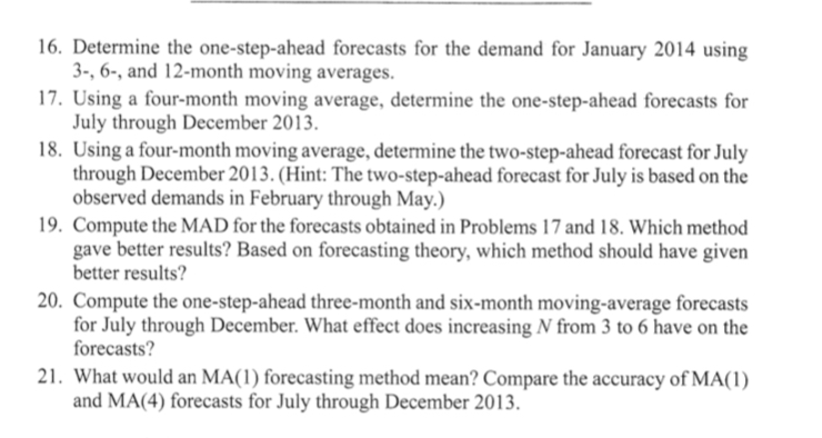 16 Determine The One Step Ahead Forecasts For The