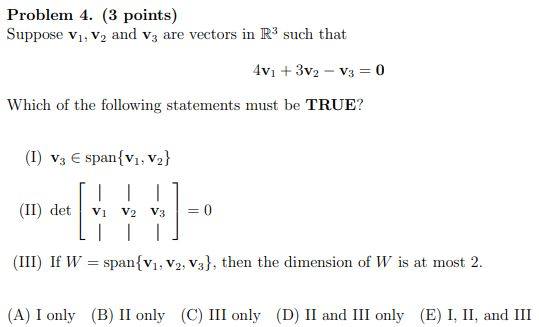 Solved Problem 4. (3 points) Suppose V1, V2 and V3 are | Chegg.com