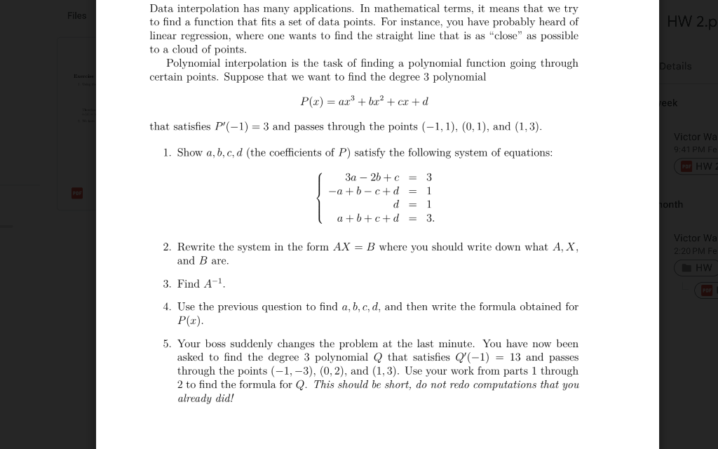 Solved Data interpolation has many applications. In | Chegg.com