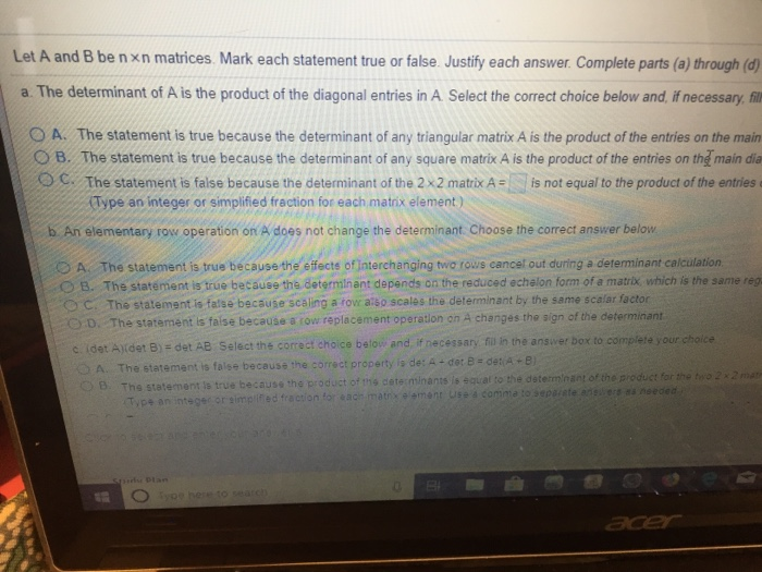 Solved Let A and B be n xn matrices. Mark each statement | Chegg.com