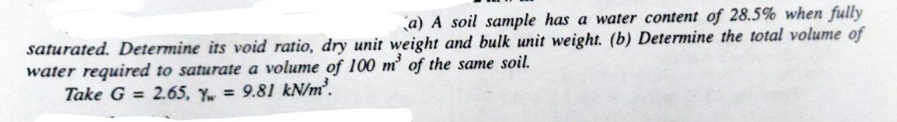 Solved a) A soil sample has a water content of 28.5% when | Chegg.com