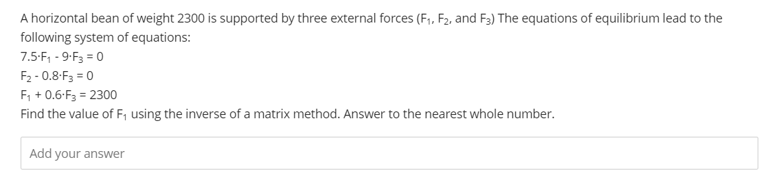 Solved A horizontal bean of weight 2300 ﻿is supported by | Chegg.com