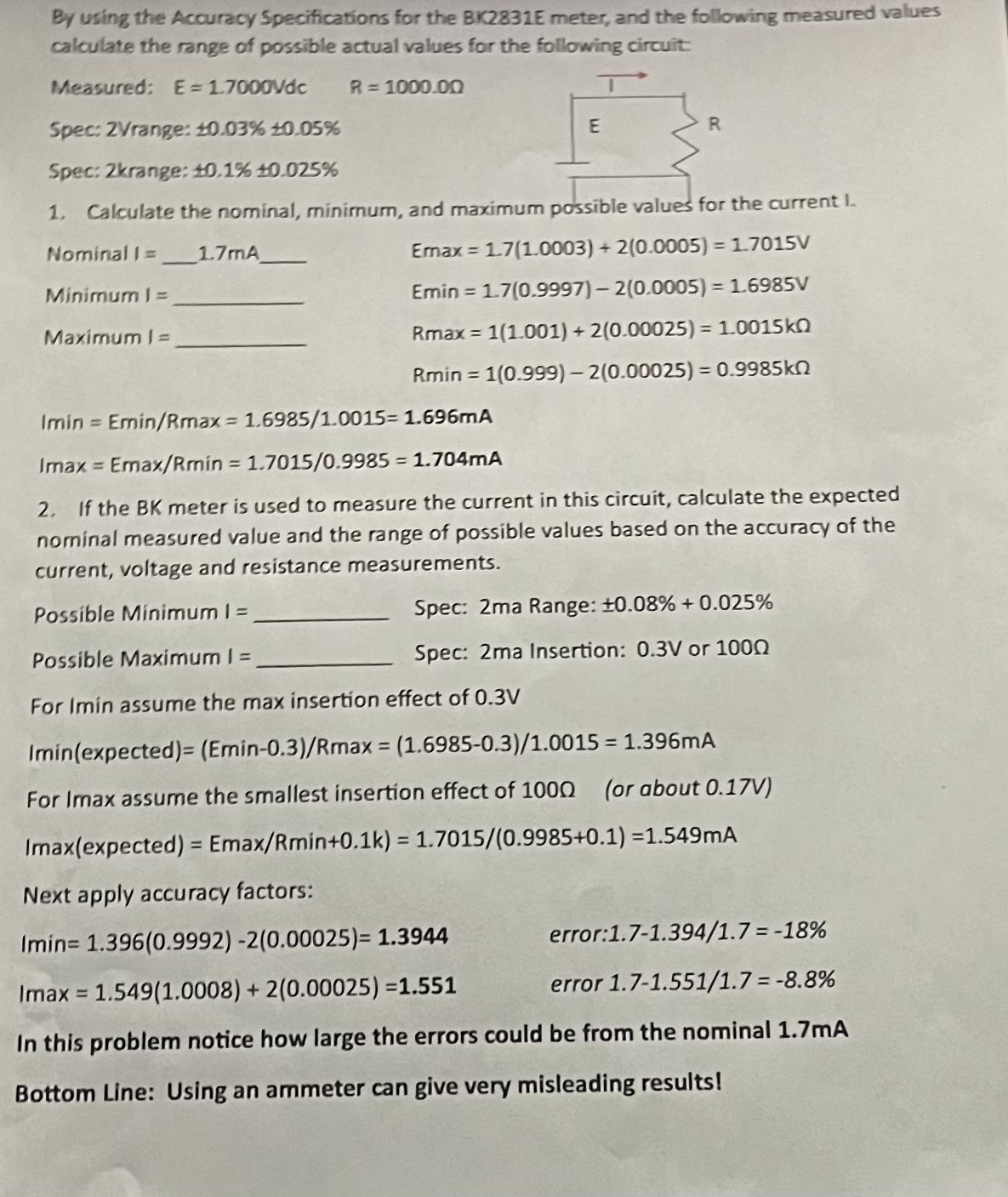 Solved By using the Accuracy Specifications for the BK2831E | Chegg.com