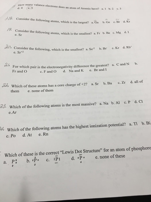 Solved How many valance electrons does an atom of Arsenic | Chegg.com