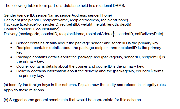 Solved The following tables form part of a database held in | Chegg.com