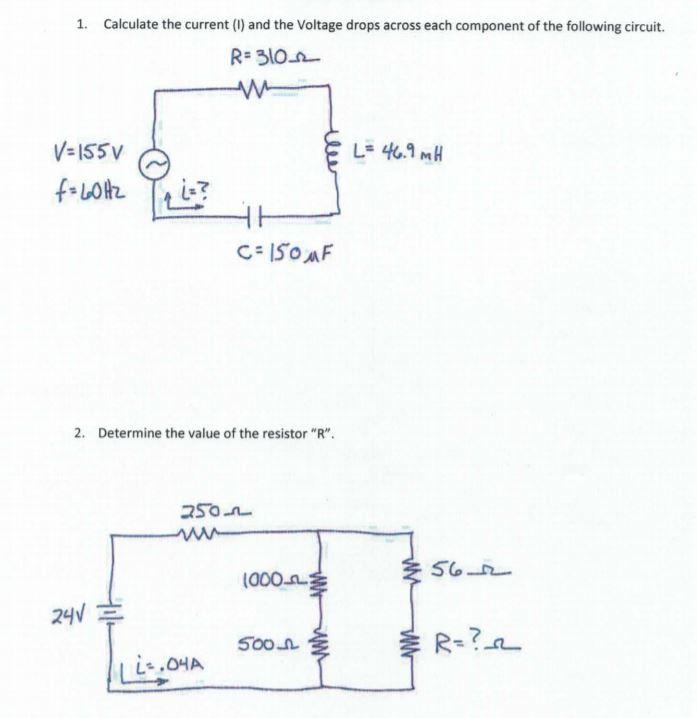 Solved 1. Calculate the current (1) and the Voltage drops | Chegg.com