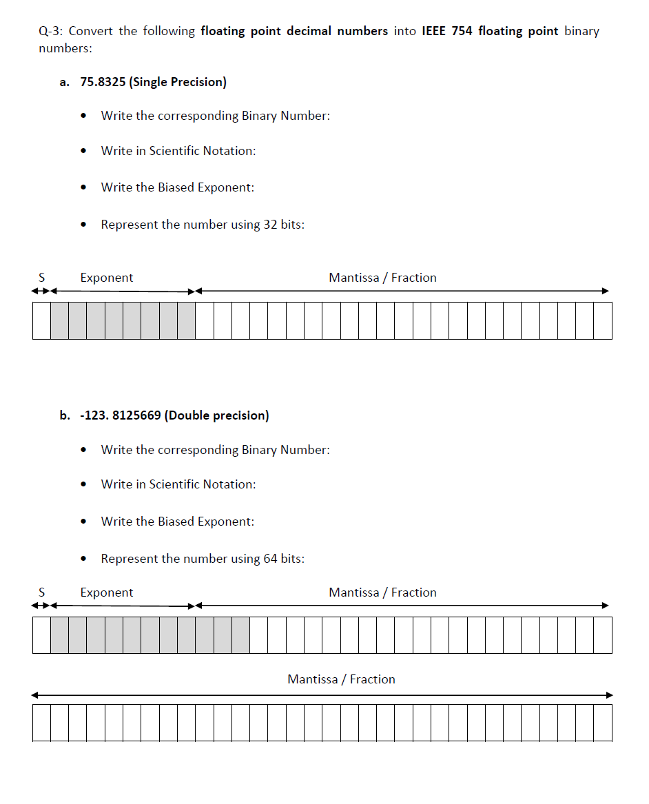 Solved Q-3: Convert the following floating point decimal | Chegg.com