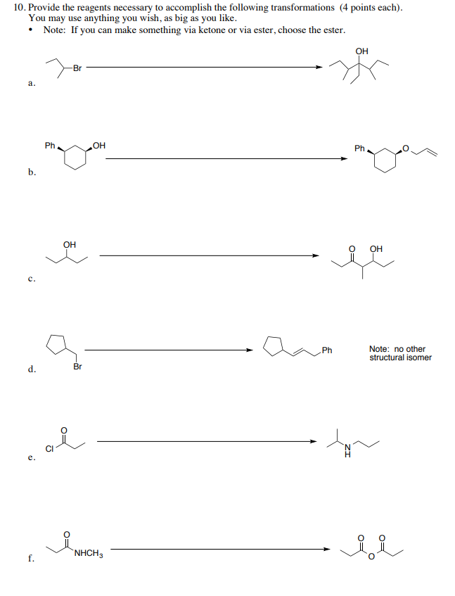 Solved Provide the reagents necessary to accomplish the | Chegg.com