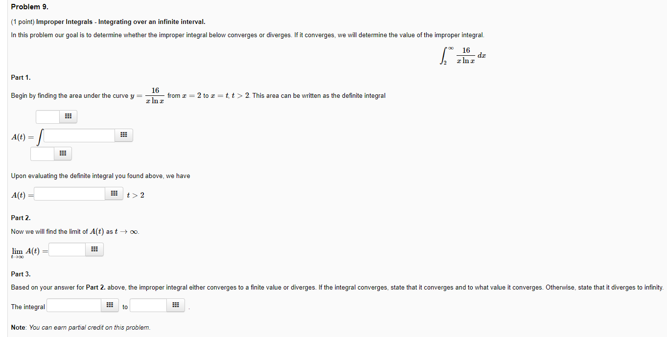 Solved Problem 9. (1 point) Improper Integrals - Integrating | Chegg.com