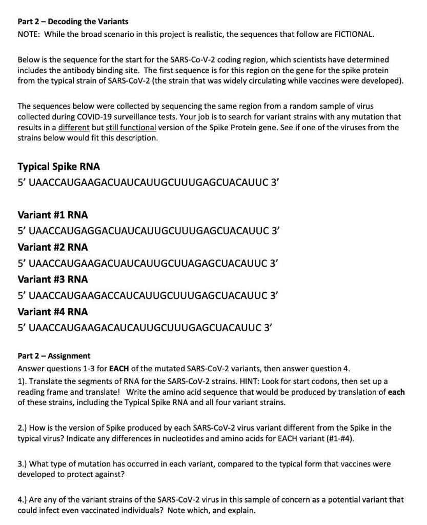 Solved Part 2-Decoding the Variants NOTE: While the broad | Chegg.com