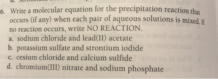 Solved Write a molecular equation for the precipitation | Chegg.com