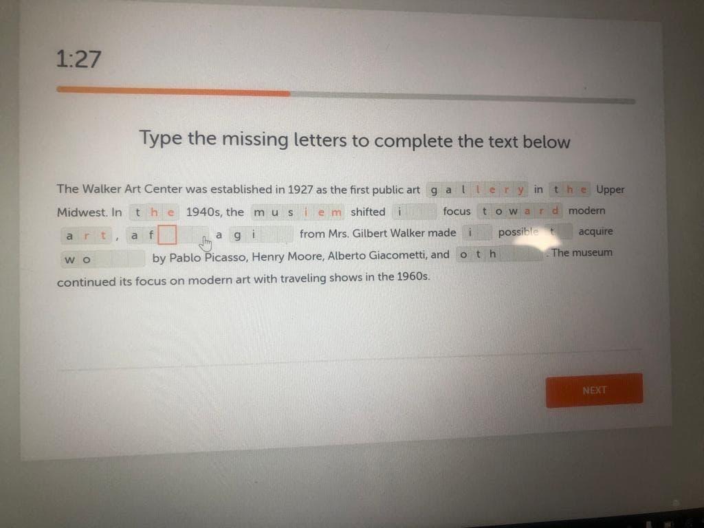 Solved 1 27 Type The Missing Letters To Complete The Text Chegg