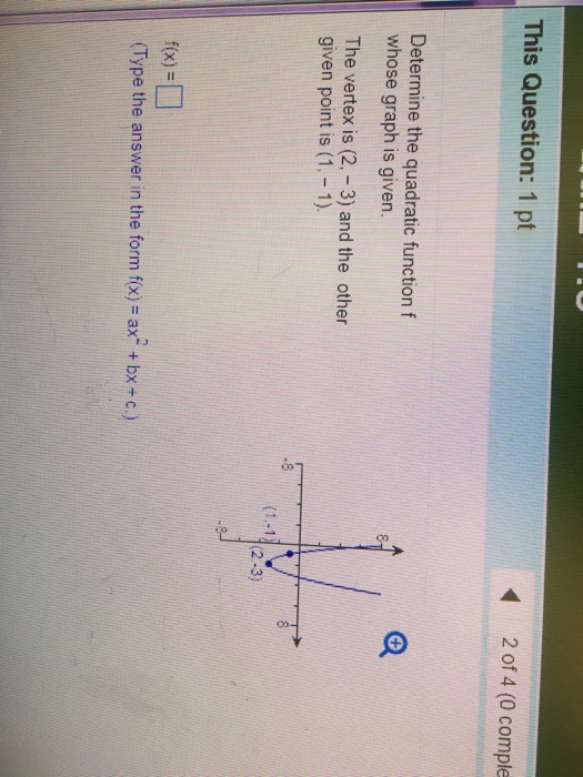 Solved Determine The Quadratic Function F Whose Graph Is 1644