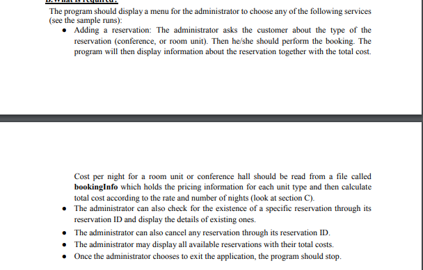Solved The program should display a menu for the | Chegg.com