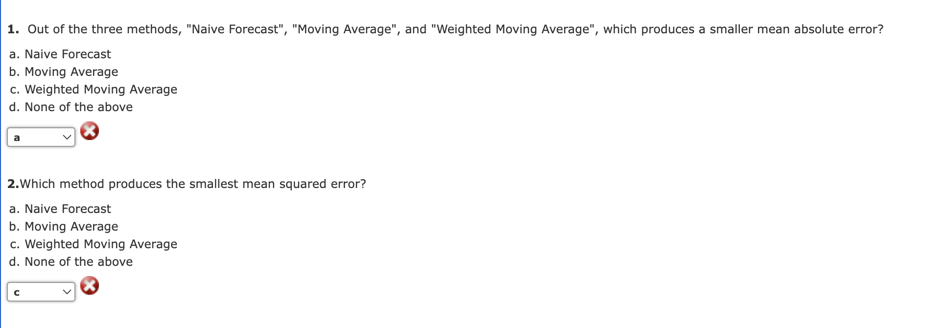 Solved 1 Out Of The Three Methods Naive Forecast