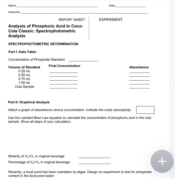 Solved Name Date Instructor REPORT SHEET EXPERIMENT Analysis | Chegg.com