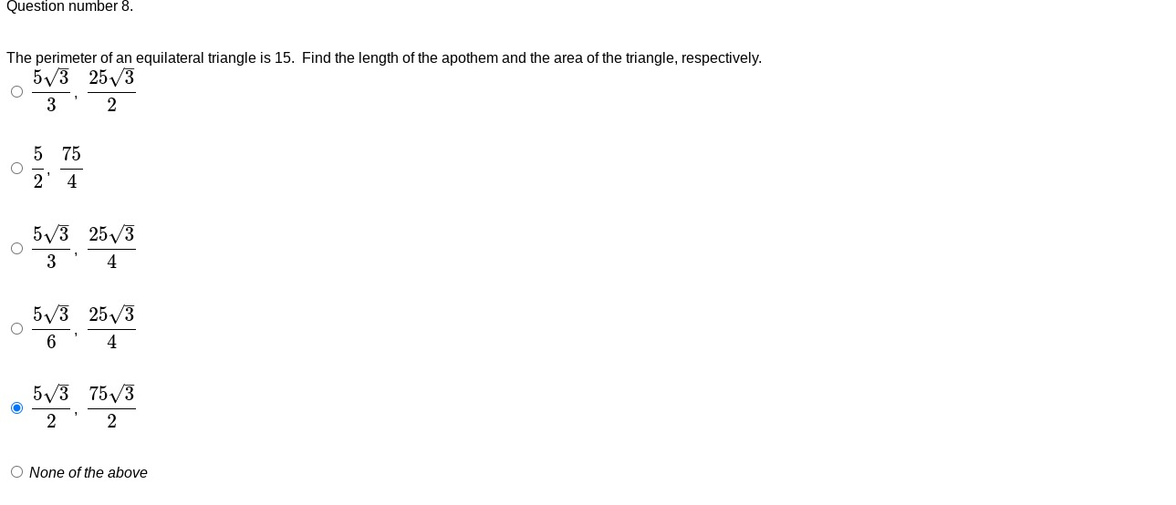 Solved The perimeter of an equilateral triangle is 15 . Find | Chegg.com