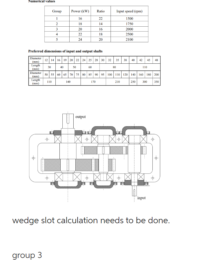 Preferred dimensions of input and output shafts wedge | Chegg.com