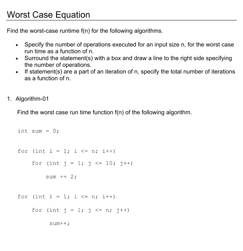 Solved Worst Case Equation Find the worst-case runtime f(n) | Chegg.com