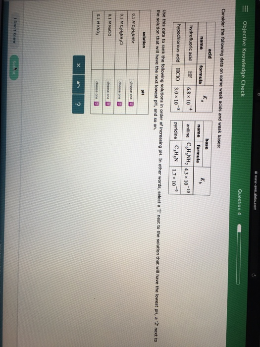 Solved Objective Knowledge Check base 10 acid HCIO 3.0 x10 | Chegg.com