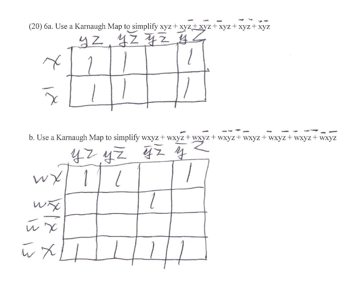 Solved (20) 6a. Use a Karnaugh Map to simplify xyz + xyz + | Chegg.com