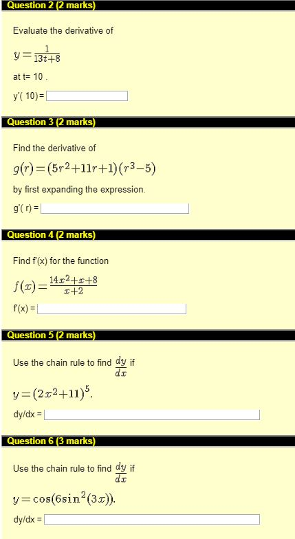 Solved Question 22 marks) Evaluate the derivative of y = | Chegg.com